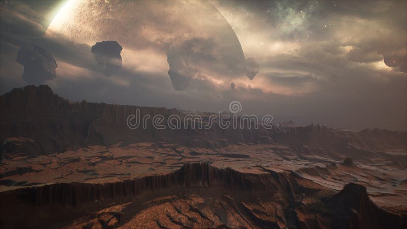 Panoramic Landscape on the Surface of an Alien Unusual Planet. 3D ...