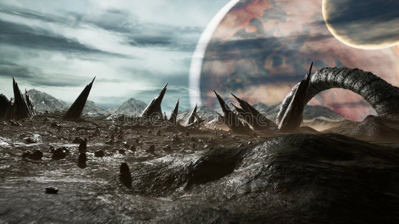 Creepy alien in a cave stock illustration. Illustration of night ...