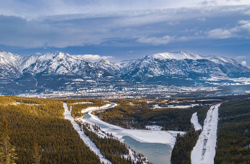 Canmore Mountain Valley Lookout Stock Image - Image of lookout, morning ...