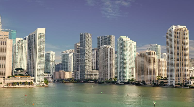 Panoramic Miami Skyscraper Skyline with Horizon. Photo of Miami ...