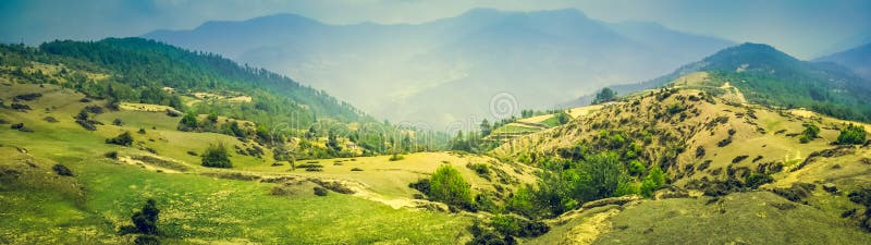 Panoramic Mountain Landscape Stock Image - Image of high, farm: 48854779