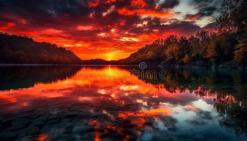 Panoramic Mountain Range Backlit by Vibrant Sunset Generated by AI ...