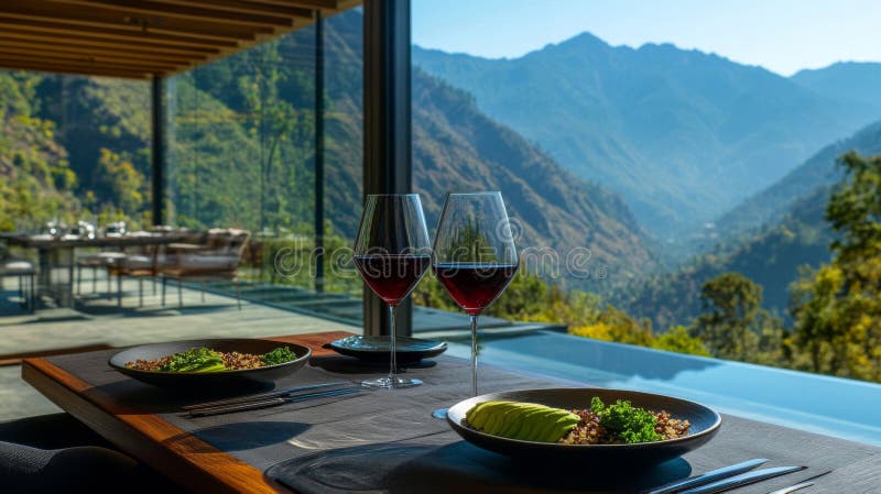 Panoramic Mountain View with Infinity Pool and Elegant Outdoor Dining ...