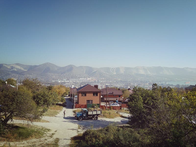 Panoramic mountain view stock image. Image of coast - 223427203