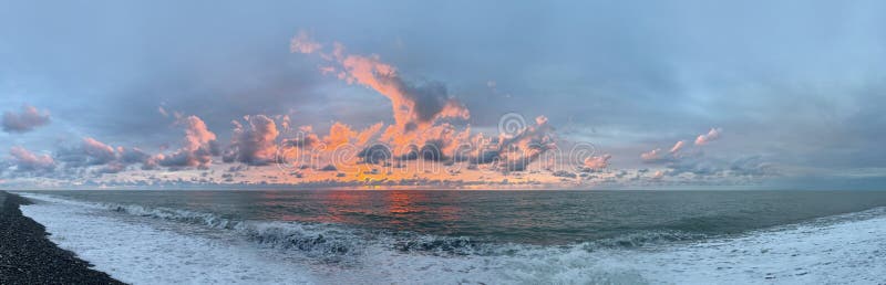 Panoramic Nature Background with Sea, Sunrise Sky and Cloud Stock Photo ...