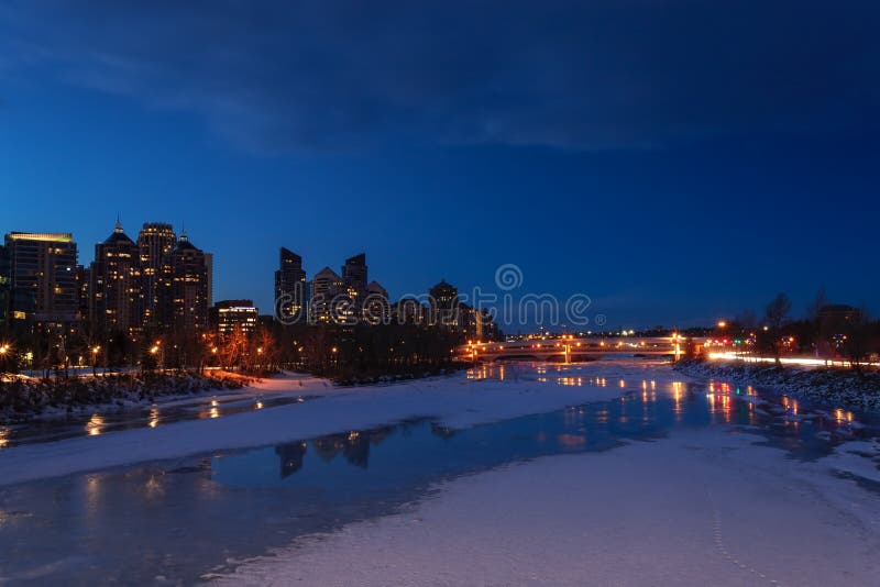 Night View of the City of Calgary Stock Image - Image of river, alberta ...
