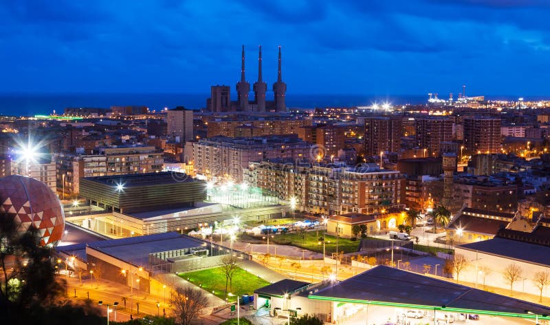 Panoramic Night View of Barcelona Stock Image - Image of night ...
