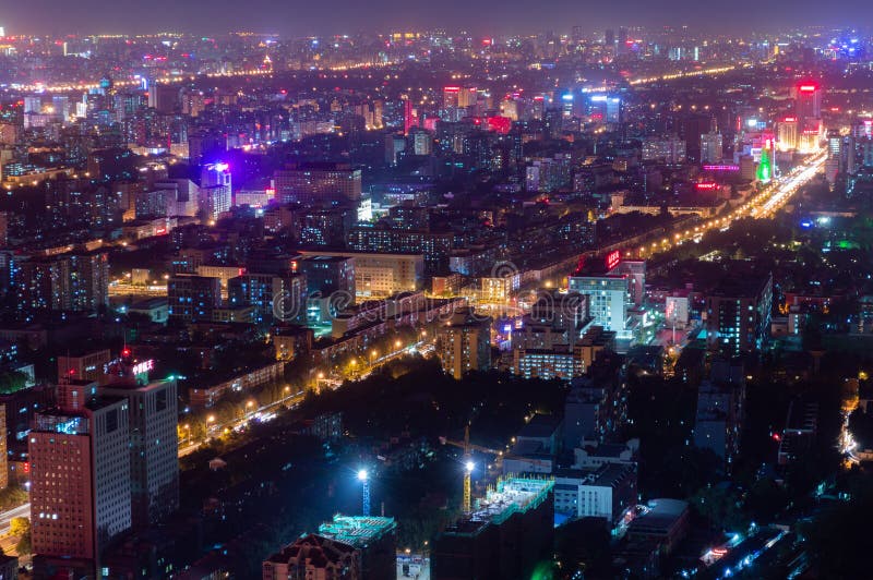Panoramic Night View of Beijing Cityscape, View from Central Television ...