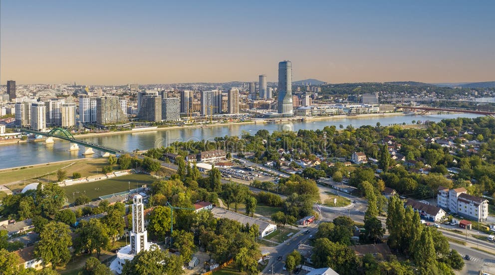 Panoramic Night View of Belgrade Waterfront, Sava River, Belgrade Tower ...