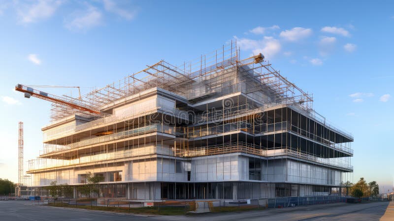 Panoramic Office Building Under Construction Stock Illustration ...