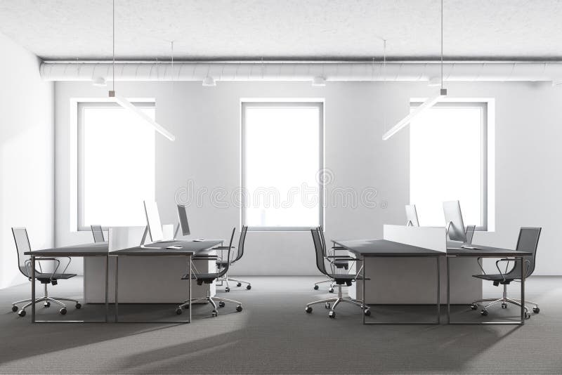 Panoramic Office Interior, Gray Stock Illustration - Illustration of ...