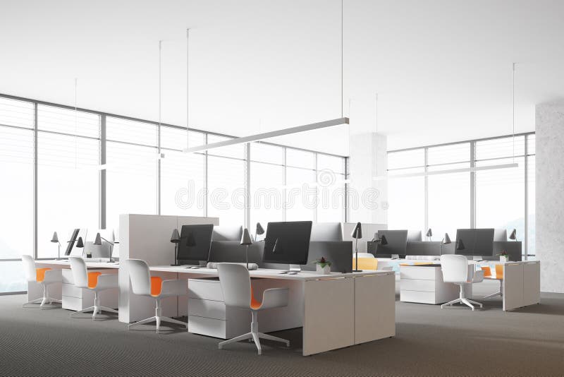 Panoramic Open Space Office Corner Stock Illustration - Illustration of ...