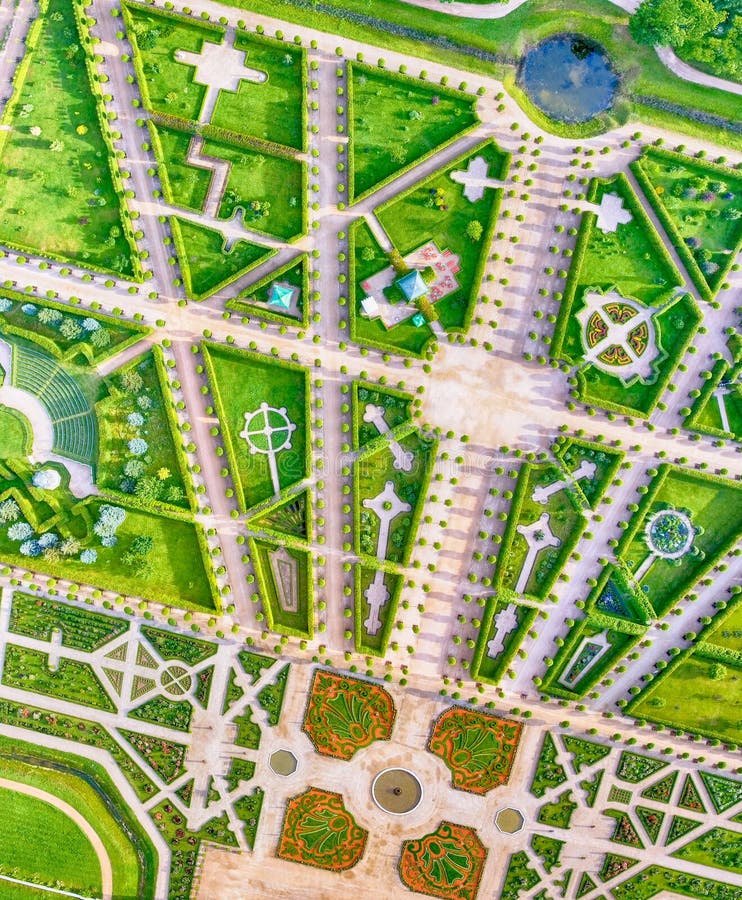 Panoramic Overhead View of Rundale Castle Gardens, Lithuania Stock ...