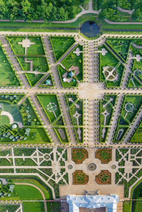 Panoramic Overhead View of Rundale Castle Gardens, Lithuania Stock ...