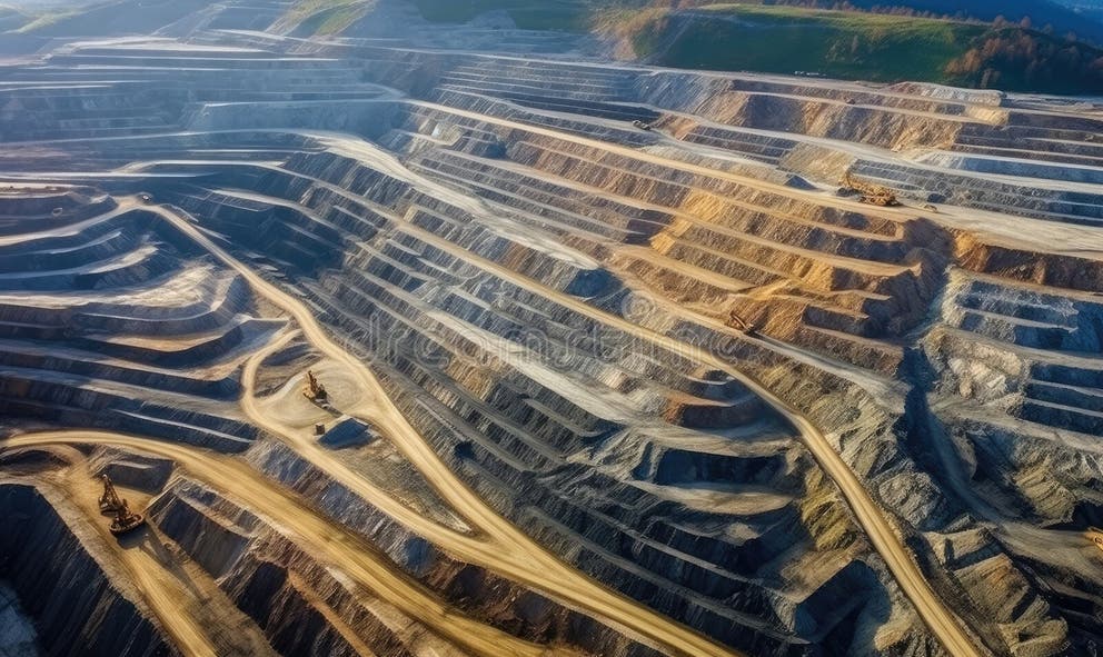 A Panoramic Overhead View of a Vast Open Excavation Stock Illustration ...