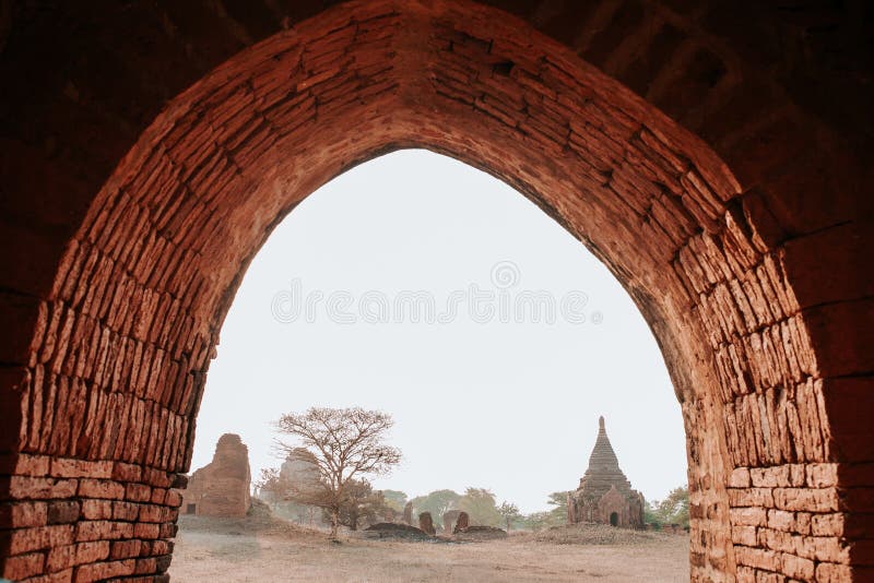 Pagodas from a Door in Summer Stock Image - Image of sunset, myanmar ...