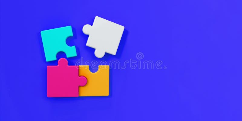 Panoramic of Partnership Puzzle Pieces on a Blue Background, Business ...