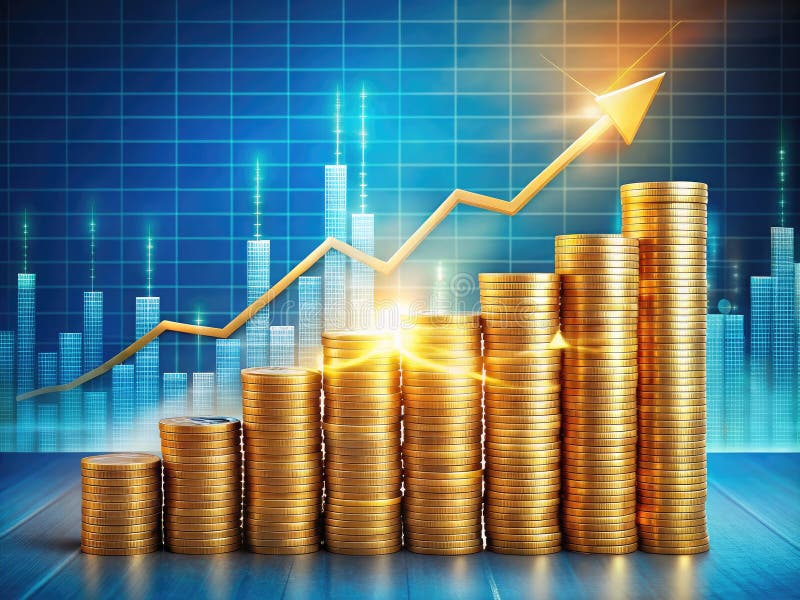 Panoramic Perspective of a Towering Coin Stack Ascending a Soaring ...