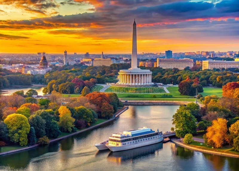 Panoramic Perspective of Washington DC Landmarks Capitol Building ...