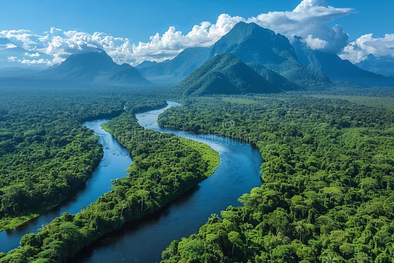 Panoramic Photo of the Amazon Rainforest and Mountains, Shot from Above ...