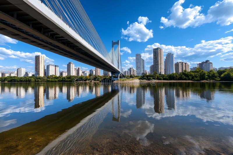 Panoramic Photo, City Bridge, Spanning a River Shows the Engineering ...