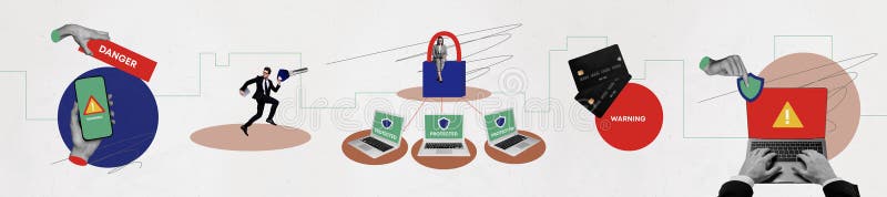 Panoramic Photo Collage Computer Cyber Security Data Protection ...