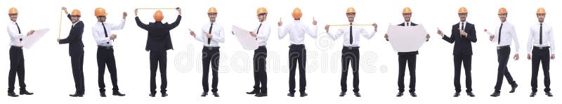 Panoramic Photo Collage Engineer Architect Isolated on White Stock ...