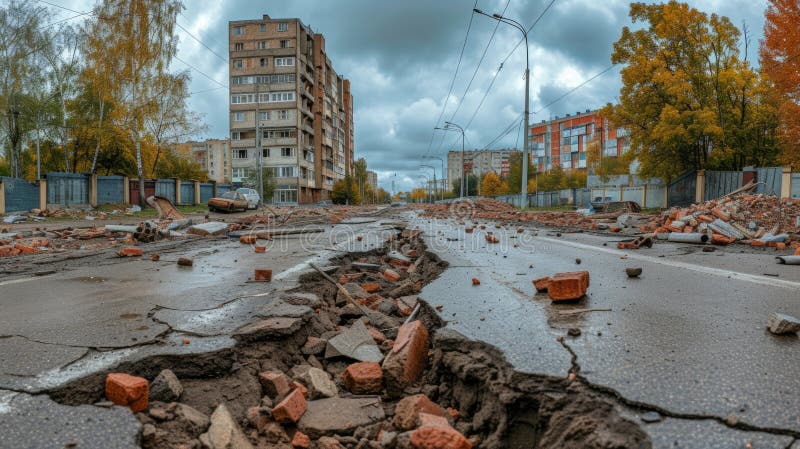 Panoramic Photograph with the Consequences of an Earthquake. Stock ...