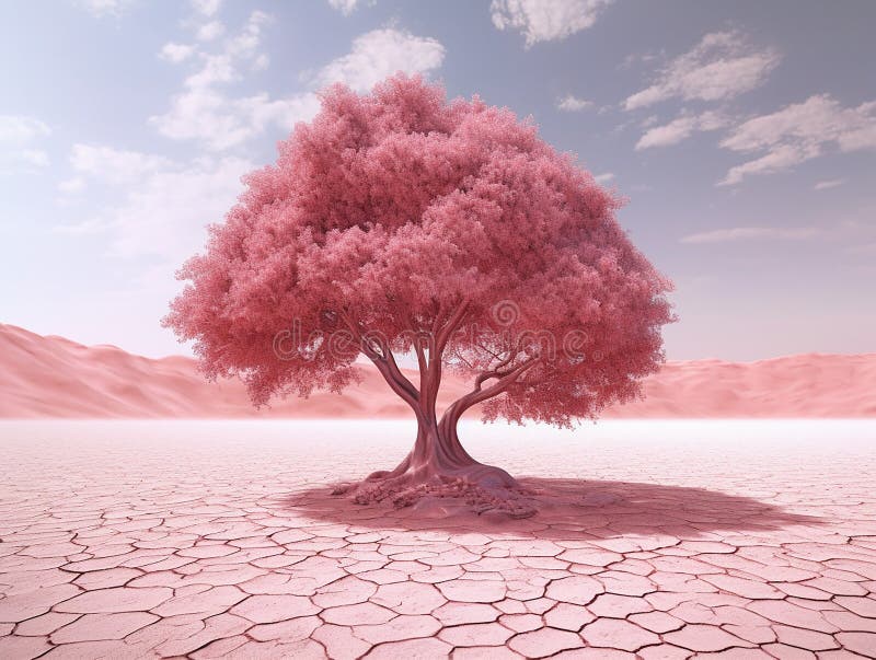 Panoramic Picture of a Baby Pink Leafed Tree in the Middle of Red ...