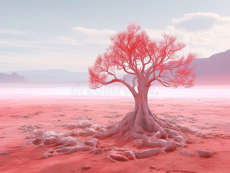 Panoramic Picture of a Baby Pink Leafed Tree in the Middle of Red ...