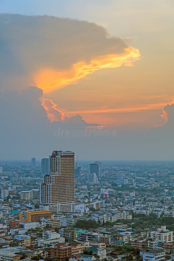 Panoramic Picture of the Bankok Skyline in the Sunset Stock Image ...