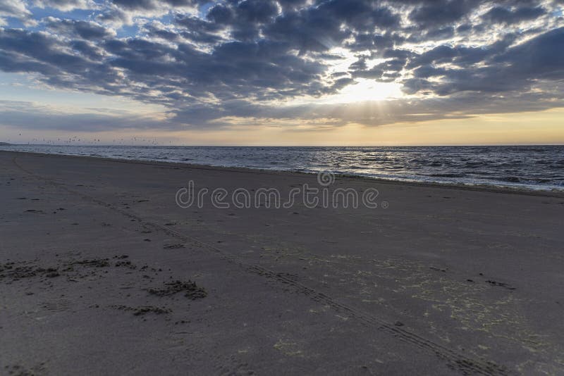 Panoramic Picture Over the Beach of Ouddorp in Holland in the Evening ...