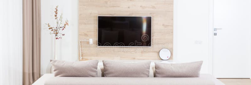Panoramic Picture of a Spacious Living Room Stock Photo - Image of ...