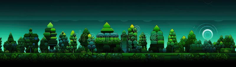 Panoramic Pixel Art Scene in Chibi Style Stock Illustration ...