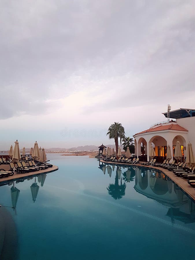 Panoramic pool view stock image. Image of landscape, colorful - 4781341