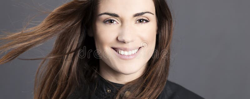 Panoramic Portrait of Beautiful Woman Stock Image - Image of care ...