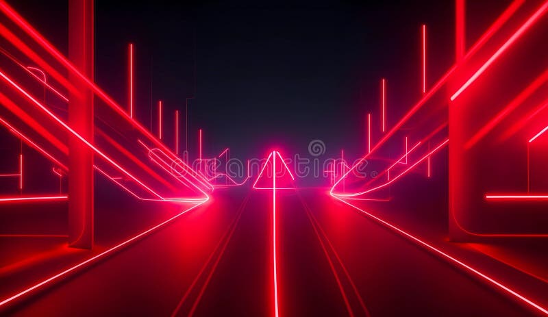 Panoramic Red Neon Lights on Virtual 3d Structure. Generative AI Stock ...