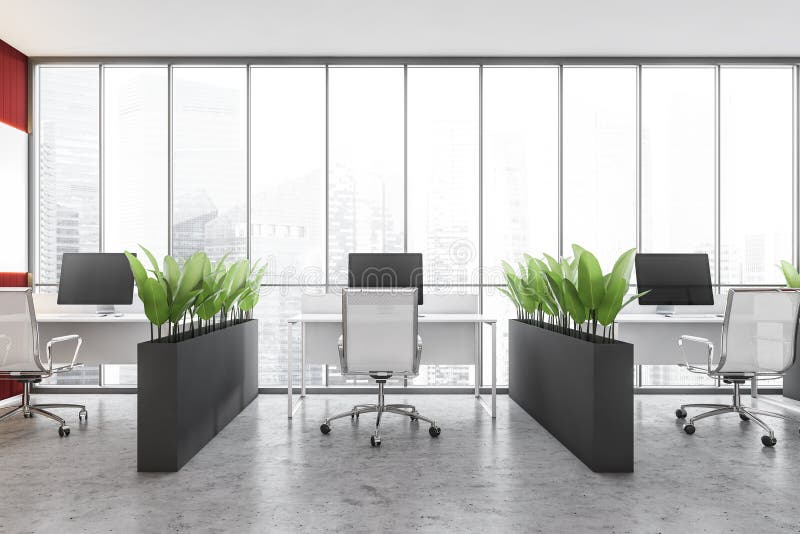 Panoramic Red and White Open Space Office Stock Illustration ...