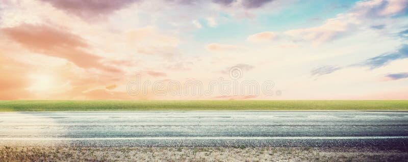 Panoramic Road Sunrise Summer Travel Stock Image - Image of background ...