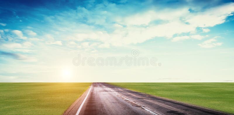 Panoramic Road Sunrise Summer Travel Stock Image - Image of direction ...