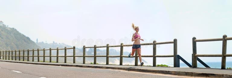 Panoramic runner on beach stock image. Image of girl - 17132661
