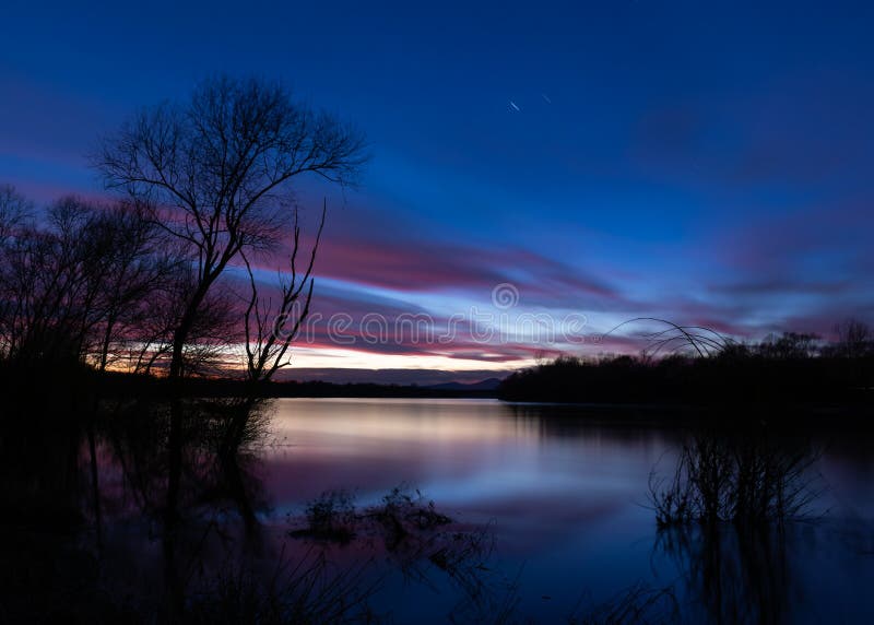 Panoramic Scene of Sava River during Twilight with Fading Red Glow in ...