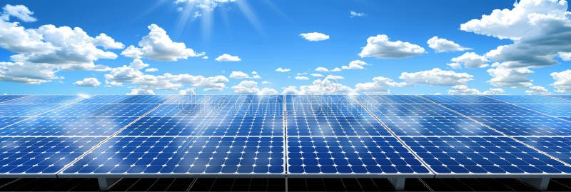Panoramic Scene of Solar Panel Under Clear Blue Sky, Providing Ample ...