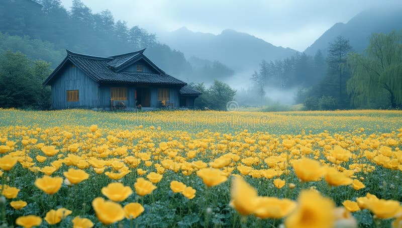 Panoramic Scene of Spring Flower Field during Summer, Beautiful and ...