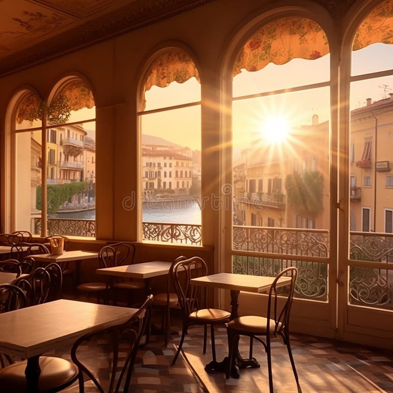 A Panoramic Scenery of a Late Afternoon in a Authentic Italy Coffee ...