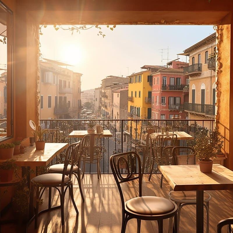 A Panoramic Scenery of a Late Afternoon in a Authentic Italy Coffee ...
