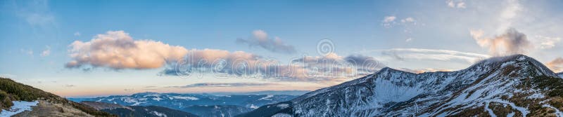 Panoramic Scenery of Mountains and Valleys in the Sunset Light Stock ...