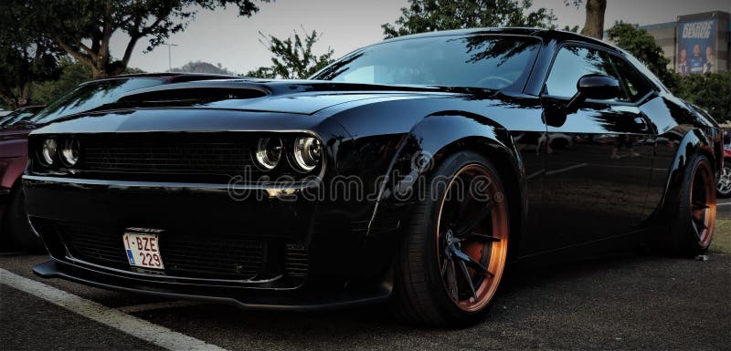 Panoramic Shot of a Black Dodge Hellcat Car Editorial Stock Image ...