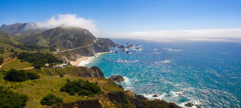 Panoramic Shot of the California Pacific Coast with Crystal Water from ...
