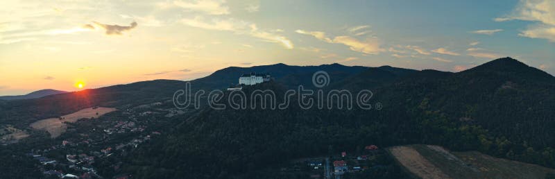 Panoramic Shot of the Castle of Fuzer in Hungary with the Mountains and ...